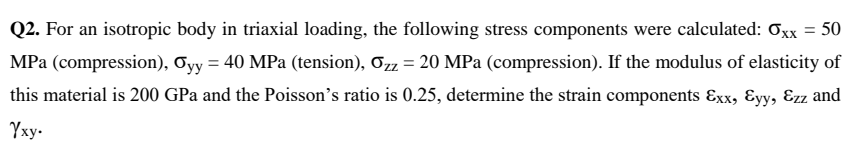 Solved Q2. For an isotropic body in triaxial loading, the | Chegg.com