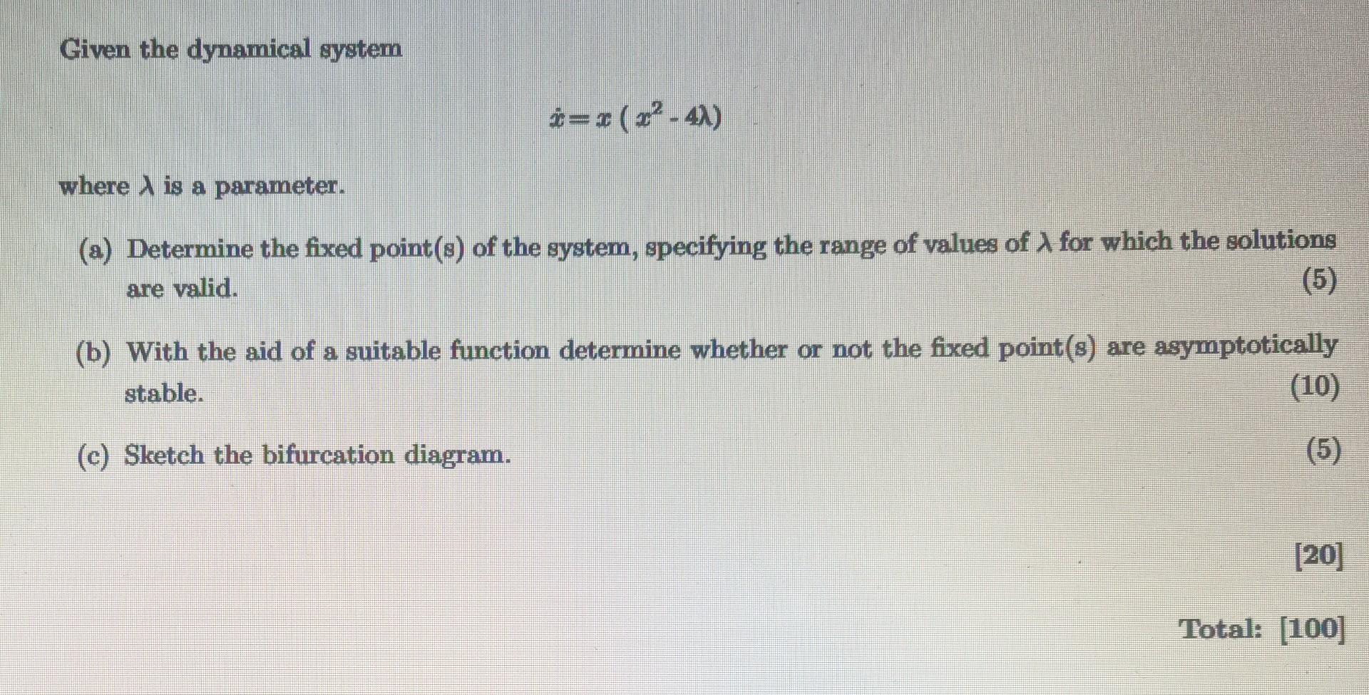 Solved Given the dynamical system x^=x(x2−4λ) where λ is a | Chegg.com