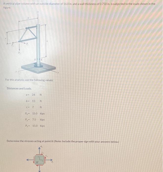Solved A vertical pipe column with an outside diameter of | Chegg.com