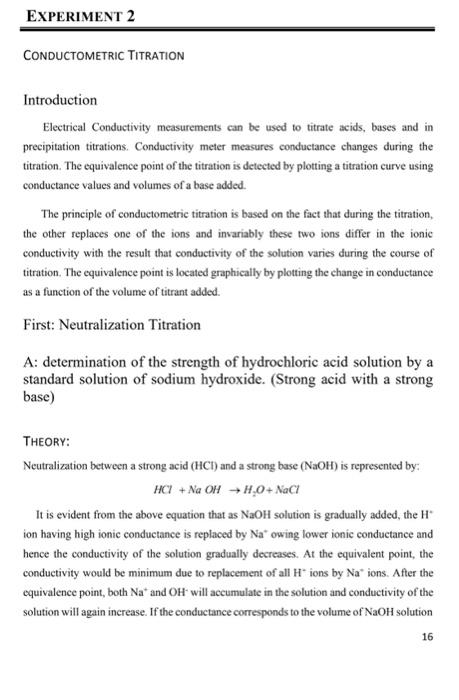 Solved EXPERIMENT 2 CONDUCTOMETRIC TITRATION Introduction | Chegg.com