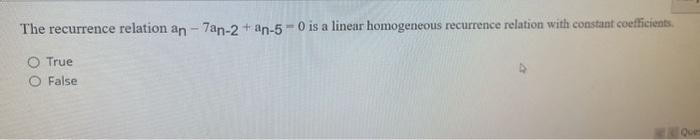 Solved The recurrence relation an - 7an-2+ an-5-0 is a | Chegg.com