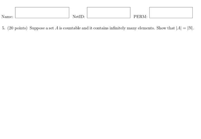 Solved Name Netid Perm 5 20 Points Suppose A Set A Is 2168