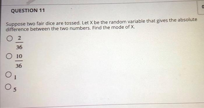 Solved Suppose two fair dice are tossed. Let X be the random | Chegg.com