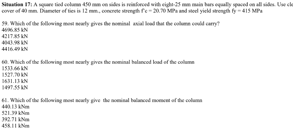 Solved A square tied column 450mm ﻿on sides is reinforced | Chegg.com