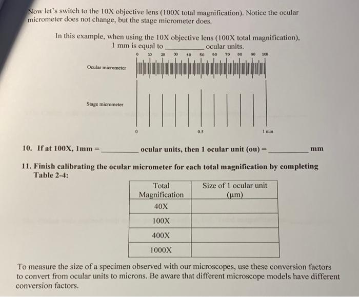 Now let's switch to the 10X objective lens ( 100X | Chegg.com