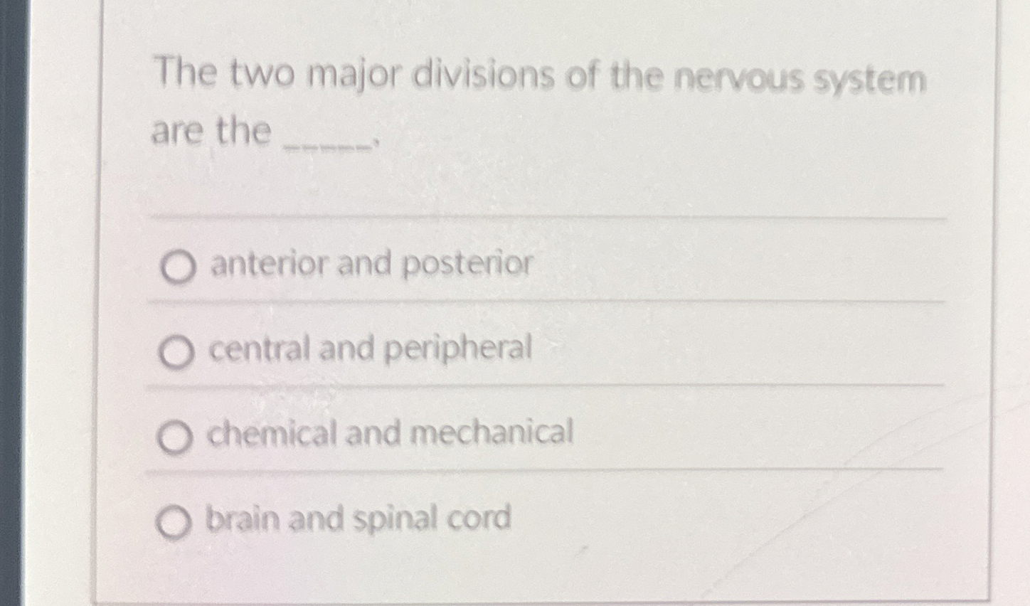 Solved The two major divisions of the nervous systemare | Chegg.com