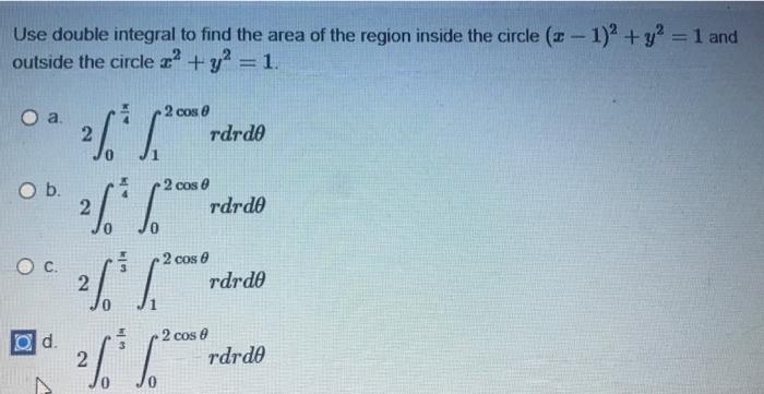 Solved Use double integral to find the area of the region | Chegg.com
