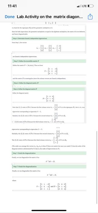 Solved Done Lab Activity on the matrix diagon... Example of | Chegg.com