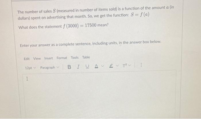 Solved The number of sales S (measured in number of items | Chegg.com