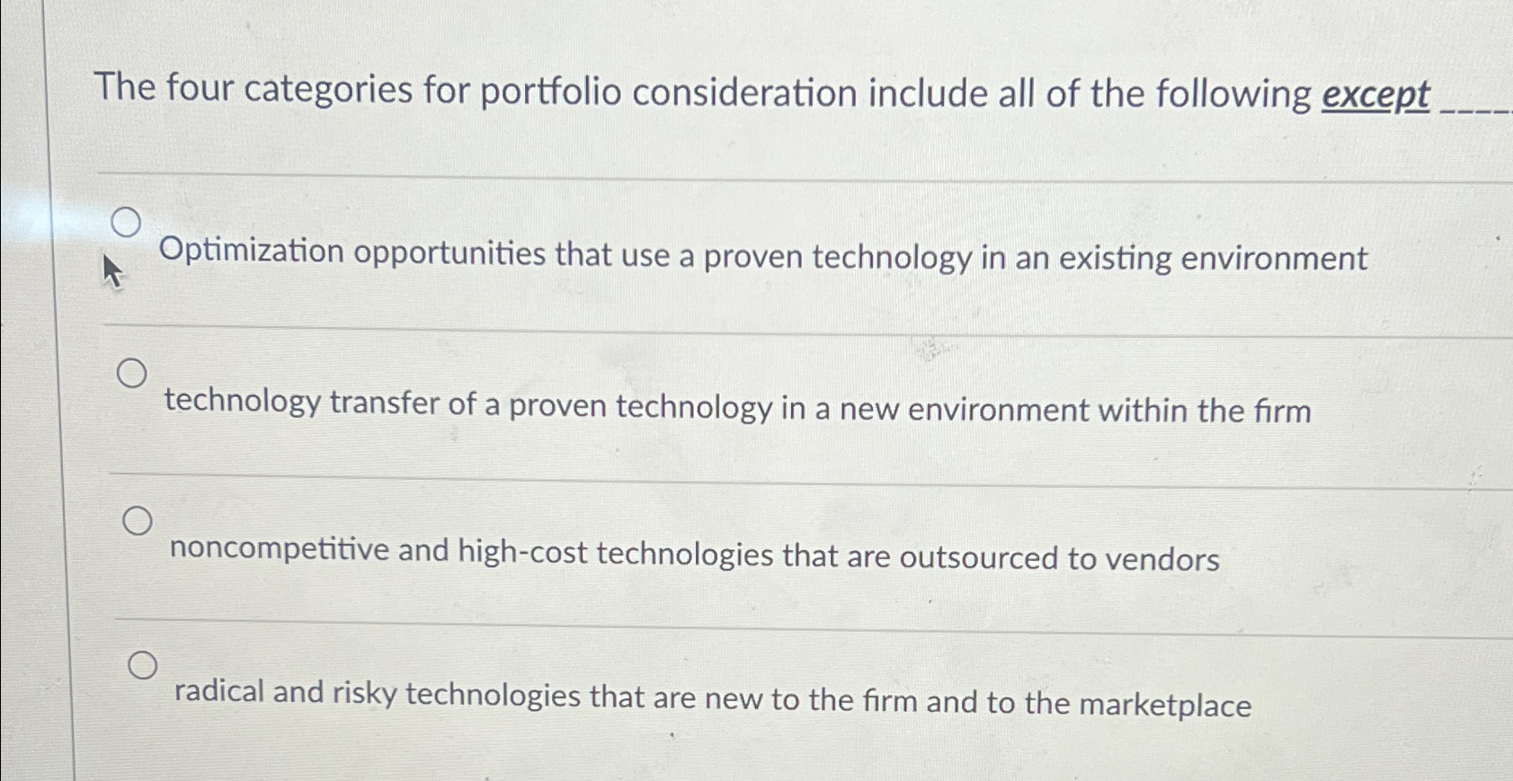Solved The four categories for portfolio consideration | Chegg.com
