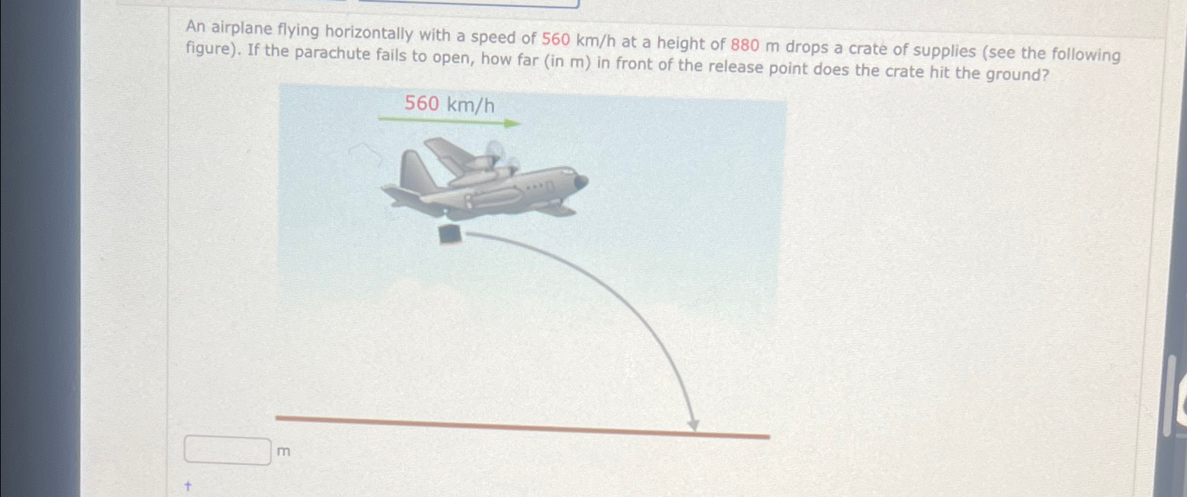 Solved An airplane flying horizontally with a speed of | Chegg.com