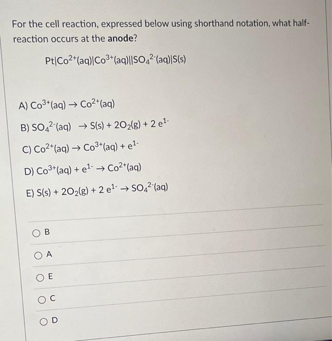Solved For the cell reaction, expressed below using | Chegg.com