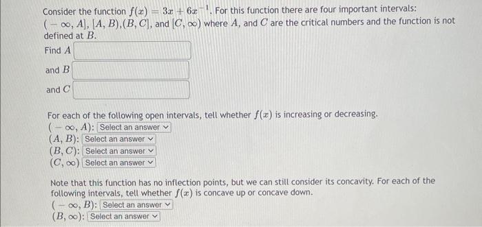 Solved Consider the function f(x)=3x+6x−1. For this function | Chegg.com