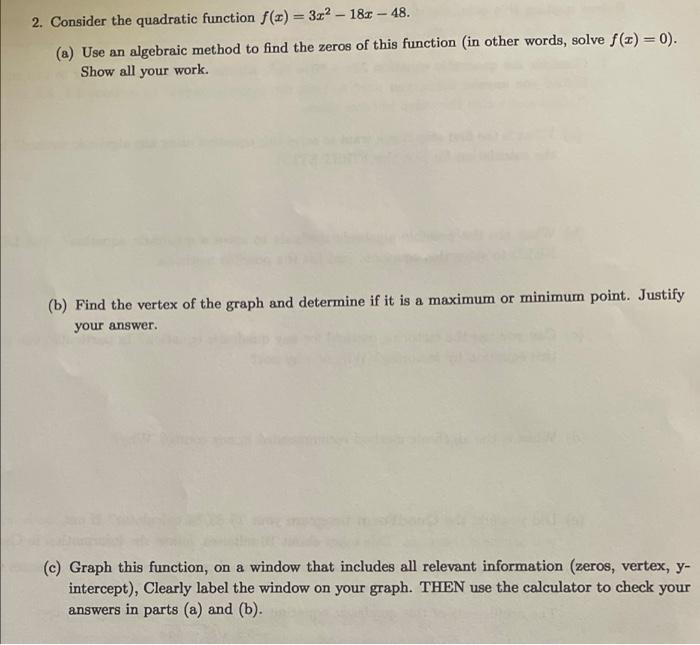 Solved 2. Consider the quadratic function f(x) = 3x2 - 181 | Chegg.com