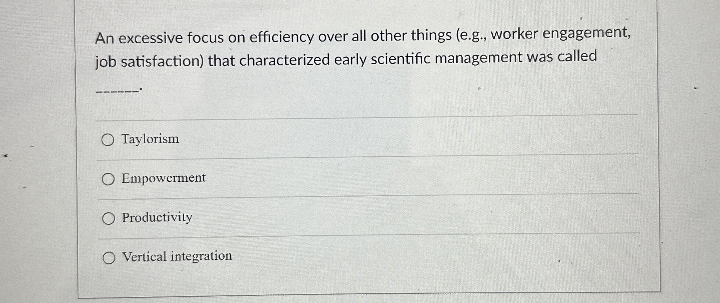 Solved An excessive focus on efficiency over all other | Chegg.com