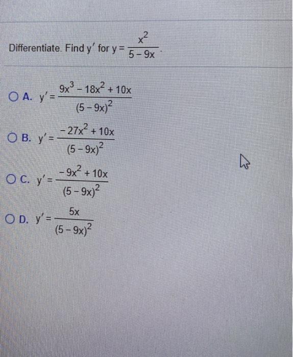 Solved X² Differentiate Find Y For Y 5 9x 9x3 18x2
