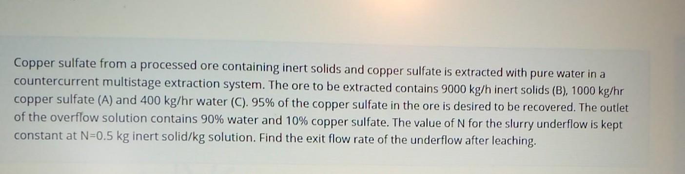 Solved Copper sulfate from a processed ore containing inert | Chegg.com