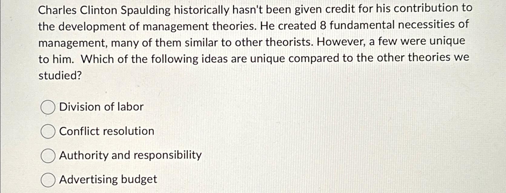 Solved Charles Clinton Spaulding historically hasn't been | Chegg.com