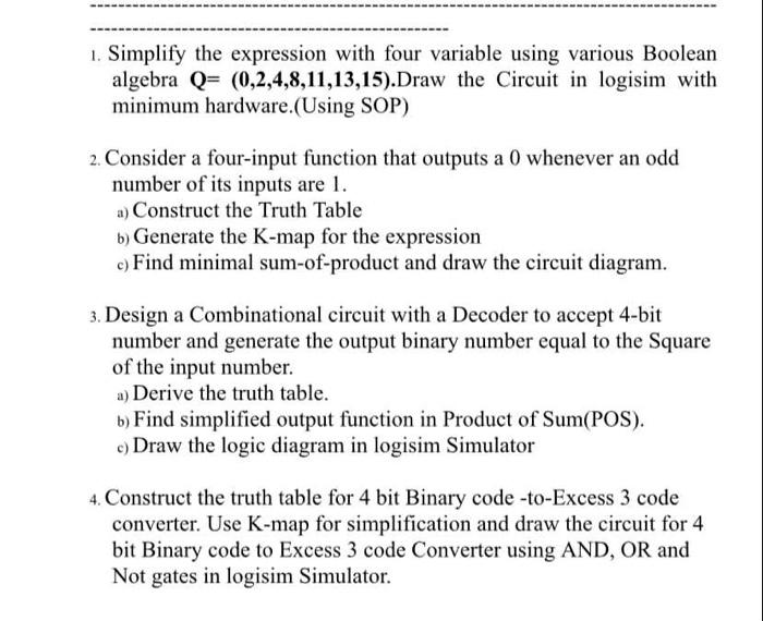 Solved 1. Simplify the expression with four variable using | Chegg.com
