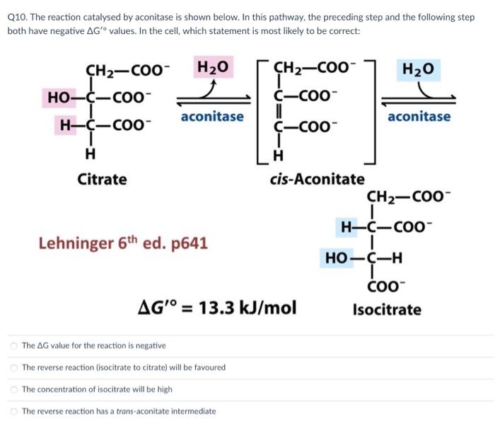 Solved Q10. The reaction catalysed by aconitase is shown | Chegg.com