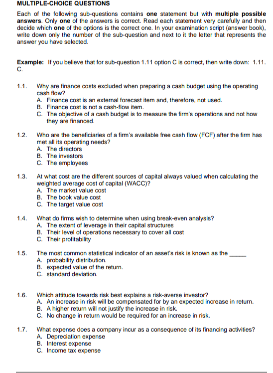Solved MULTIPLE-CHOICE QUESTIONS Each of the following | Chegg.com