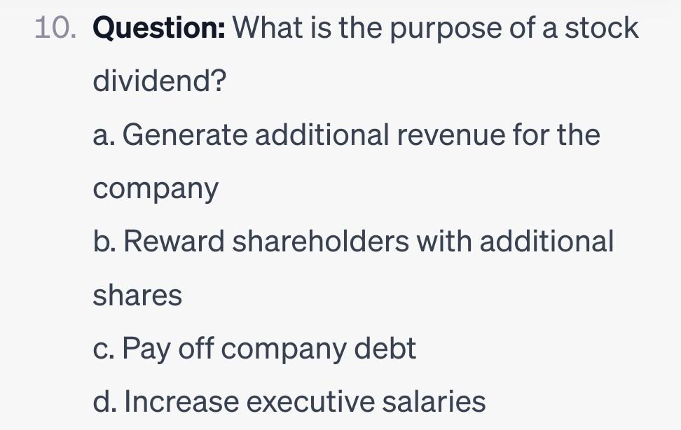 Solved 0 . Question: What is the purpose of a stock | Chegg.com