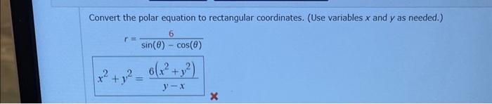 Solved Convert the polar equation to rectangular | Chegg.com