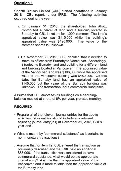 Solved Question 1 Corinth Biotech Limited (CBL) started | Chegg.com
