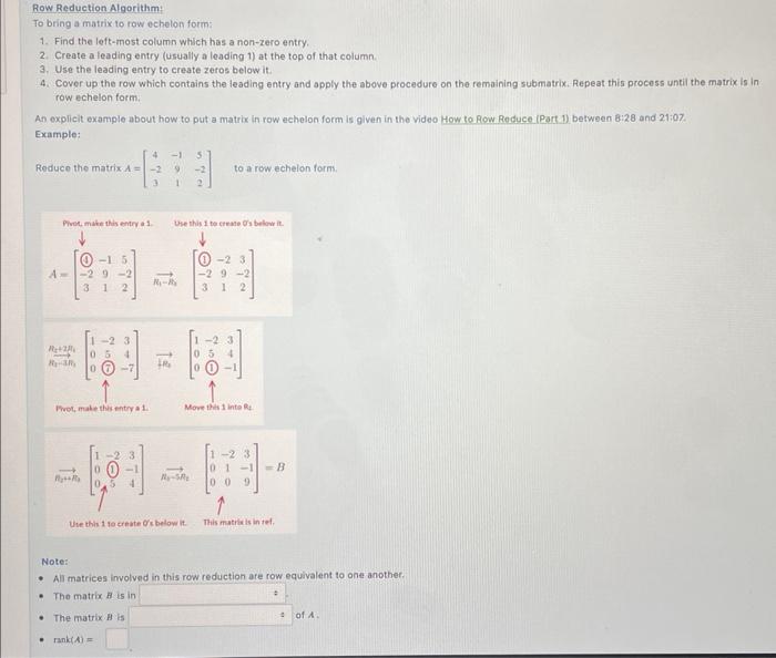 Solved Row Reduction Algorithm To Bring A Matrix To Row 