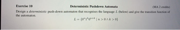 Solved Exercise 10 Deterministic Pushdown Automata (MA 2 | Chegg.com