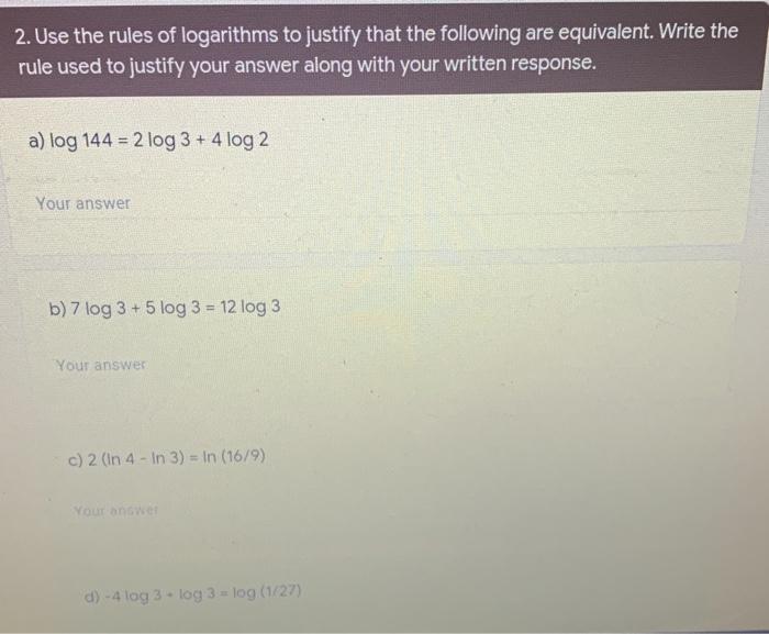 Solved Express the following as a single logarithm (without | Chegg.com