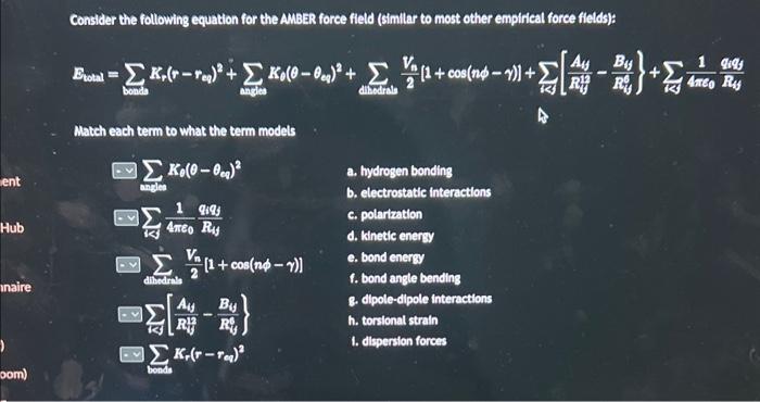 Consider The Following Equation For The Amber Force