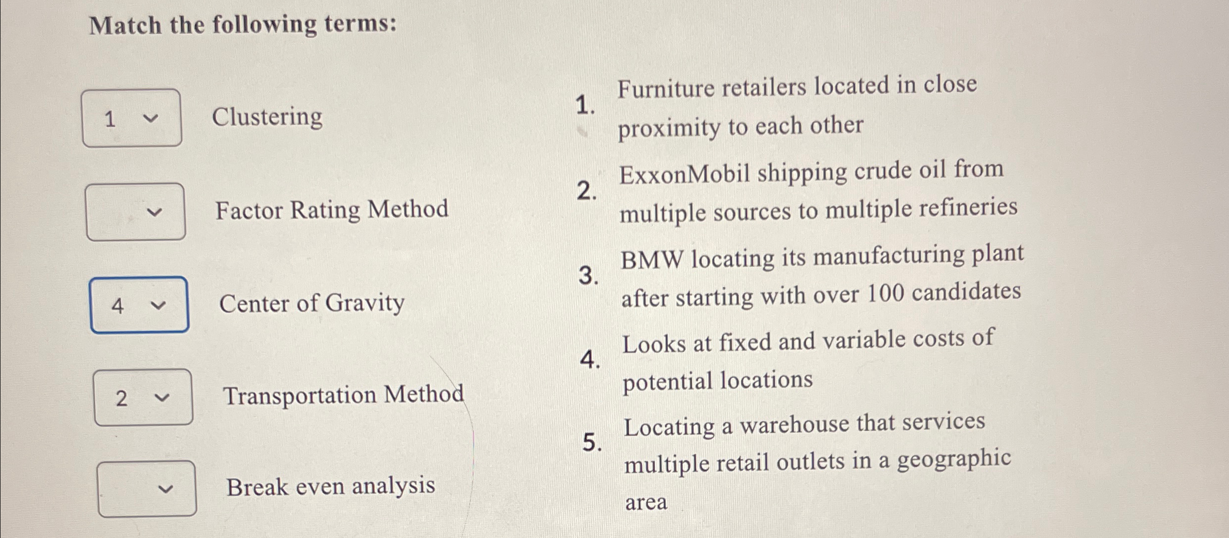 Solved Match the following terms: ﻿Clustering ﻿Factor | Chegg.com