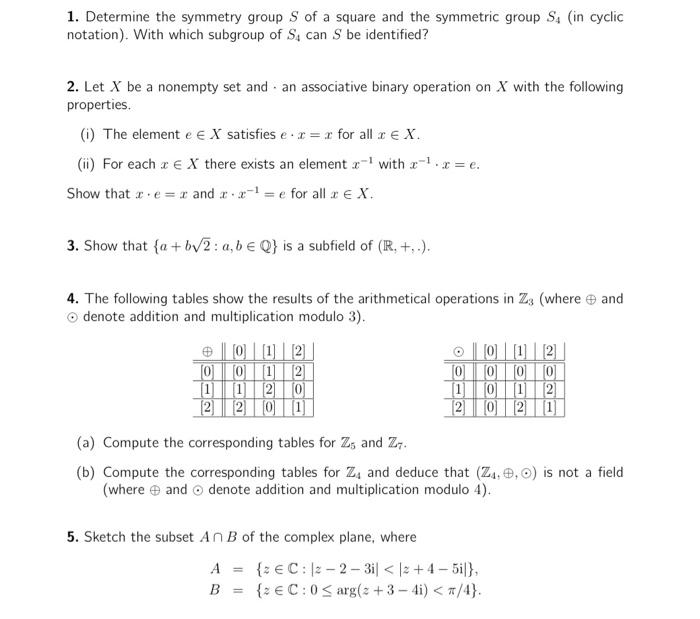 Solved 1. Determine the symmetry group S of a square and the | Chegg.com