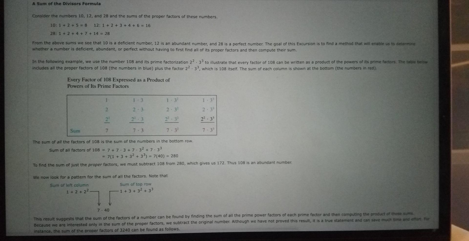 Solved A Sum Of The Divisors Formula Consider The Numbers