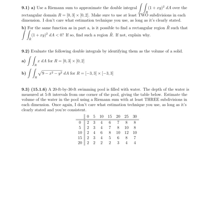Solved 9.1) a) Use a Riemann sum to approximate the double | Chegg.com