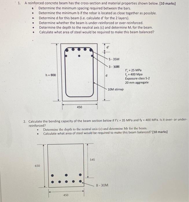 Solved 1. A reinforced concrete beam has the cross-section | Chegg.com