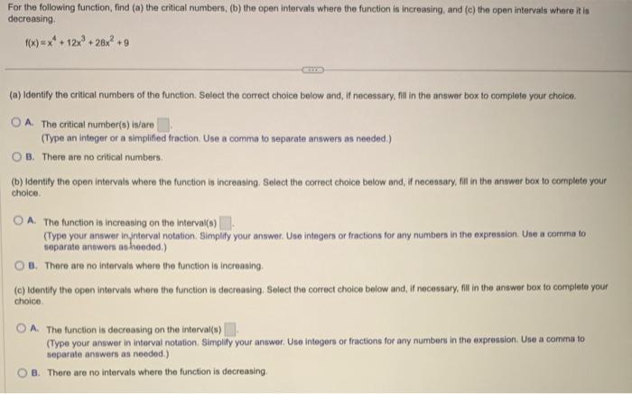 Solved For The Following Function Find A The Critical