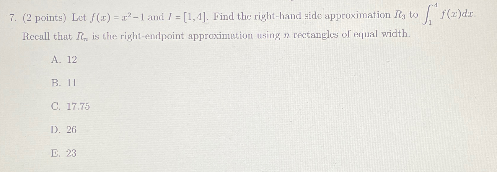 Solved (2 ﻿points) ﻿Let f(x)=x2-1 ﻿and I=[1,4]. ﻿Find the | Chegg.com