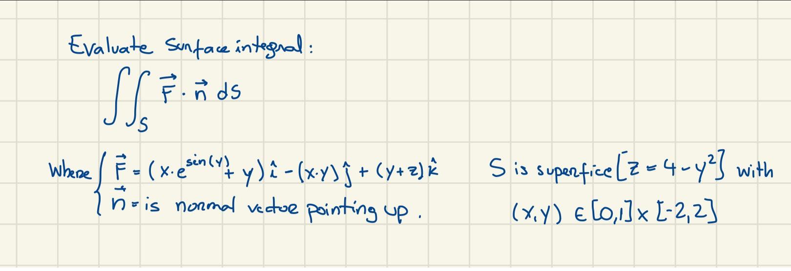 Solved Evaluate Sunface integral:∬Svec(F)*vec(n)ds ﻿Where | Chegg.com