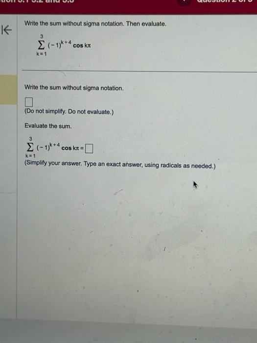 Write The Sum Without Sigma Notation Then Evaluate 