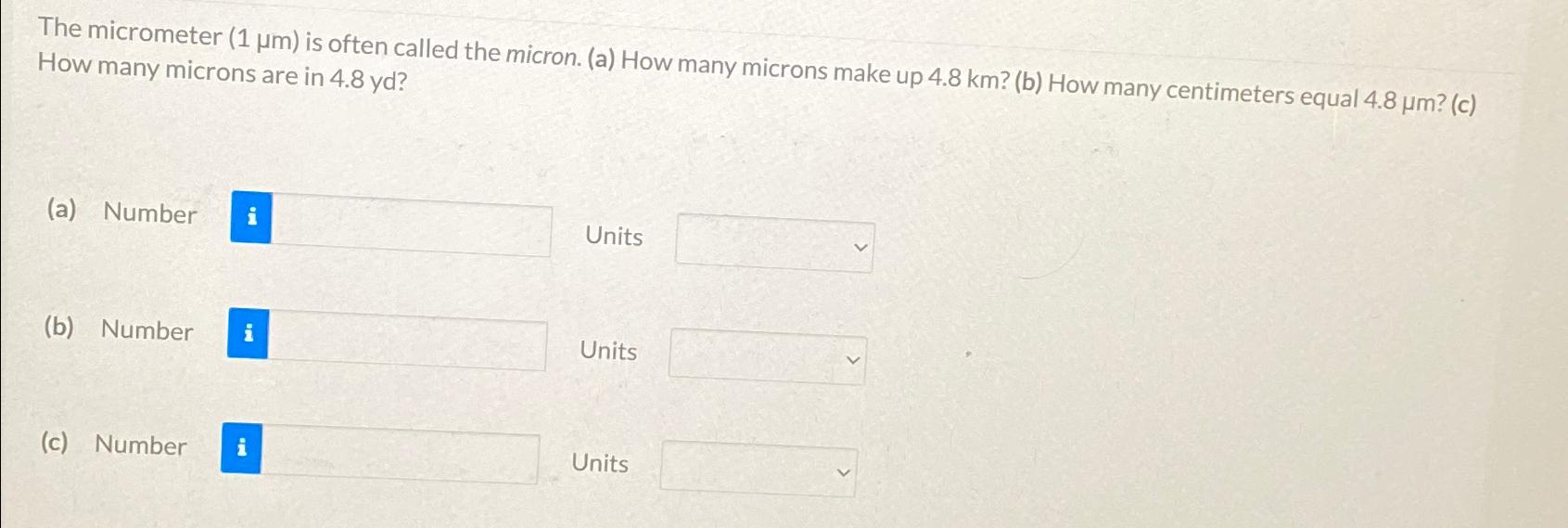 Solved The micrometer (1\\\\mu m) is often called the | Chegg.com