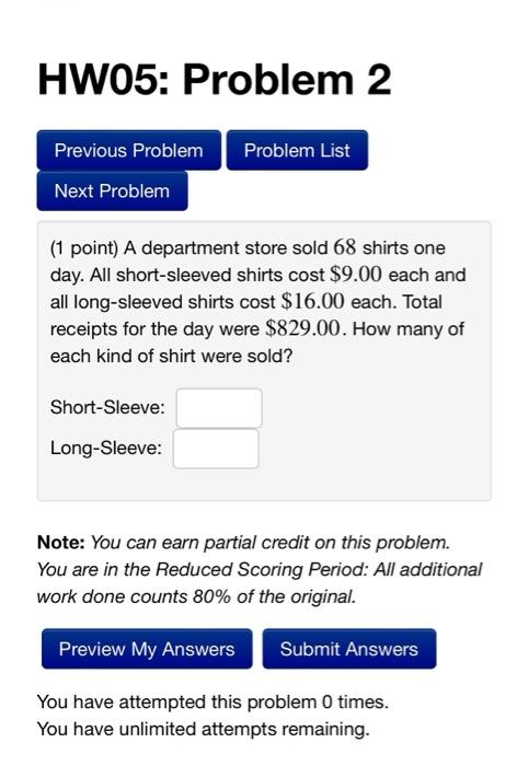 Solved HW05: Problem 2 Previous Problem Problem List Next | Chegg.com