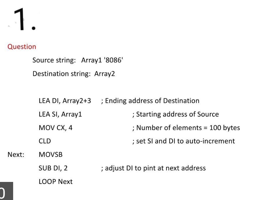 Solved 1. Question Source string: Array1 '8086' Destination | Chegg.com