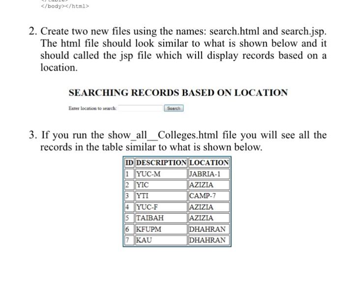 Solved 2. Create two new files using the names: search.html | Chegg.com