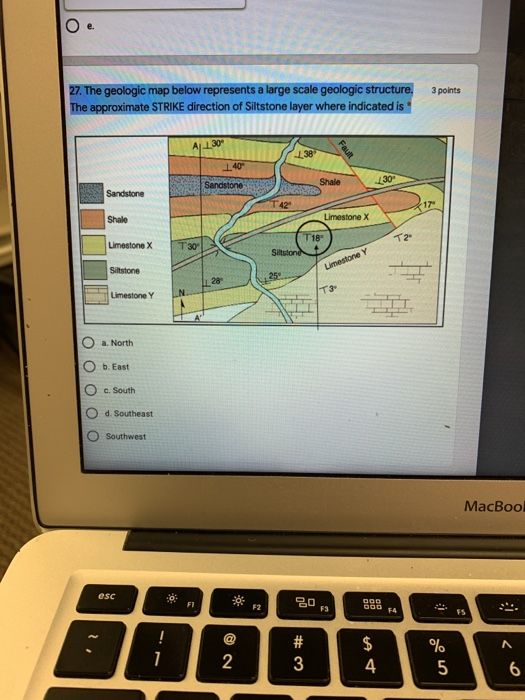 Solved e. 3 points 27. The geologic map below represents a | Chegg.com