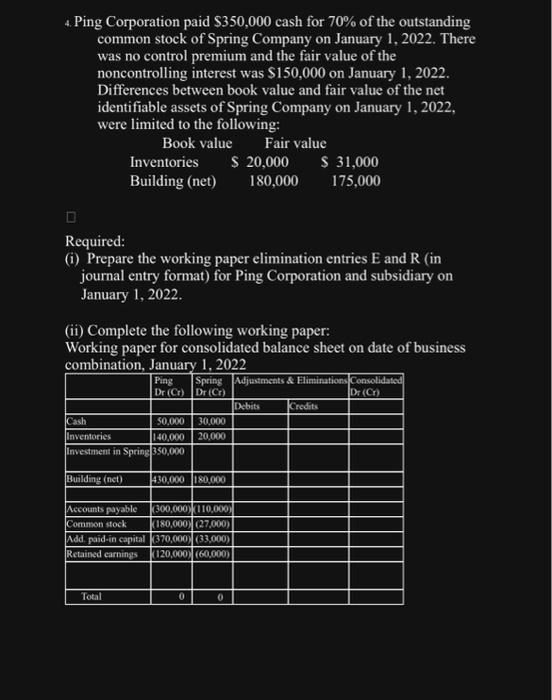 Solved Required: (i) Prepare the working paper elimination | Chegg.com