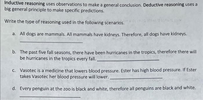 Solved Inductive reasoning uses observations to make a | Chegg.com