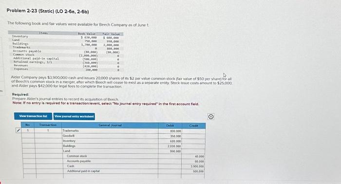 Solved The following book and fair values were avalable for | Chegg.com