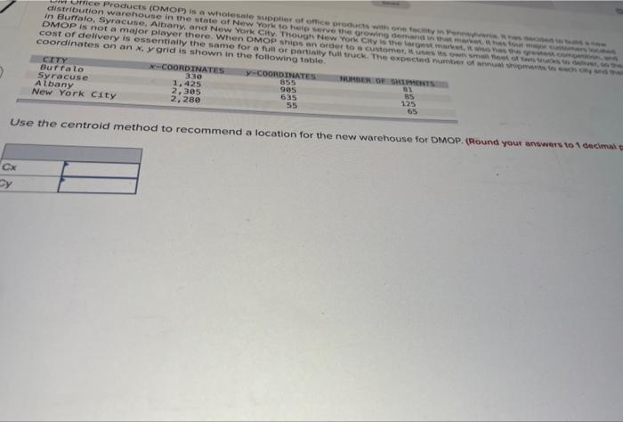 Solved Use the centroid method to recommend a location for | Chegg.com